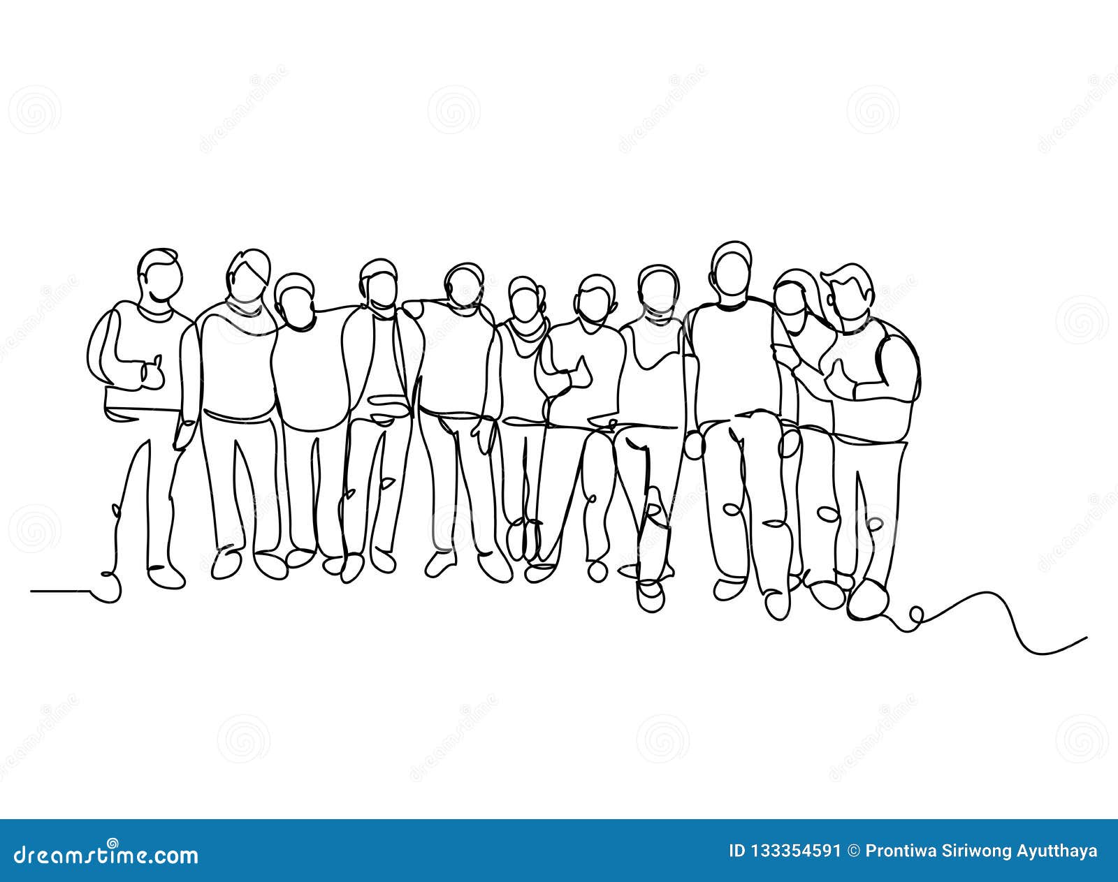 Continuous Line Drawing of a Group of Friends Enjoying a Line Dancing ...