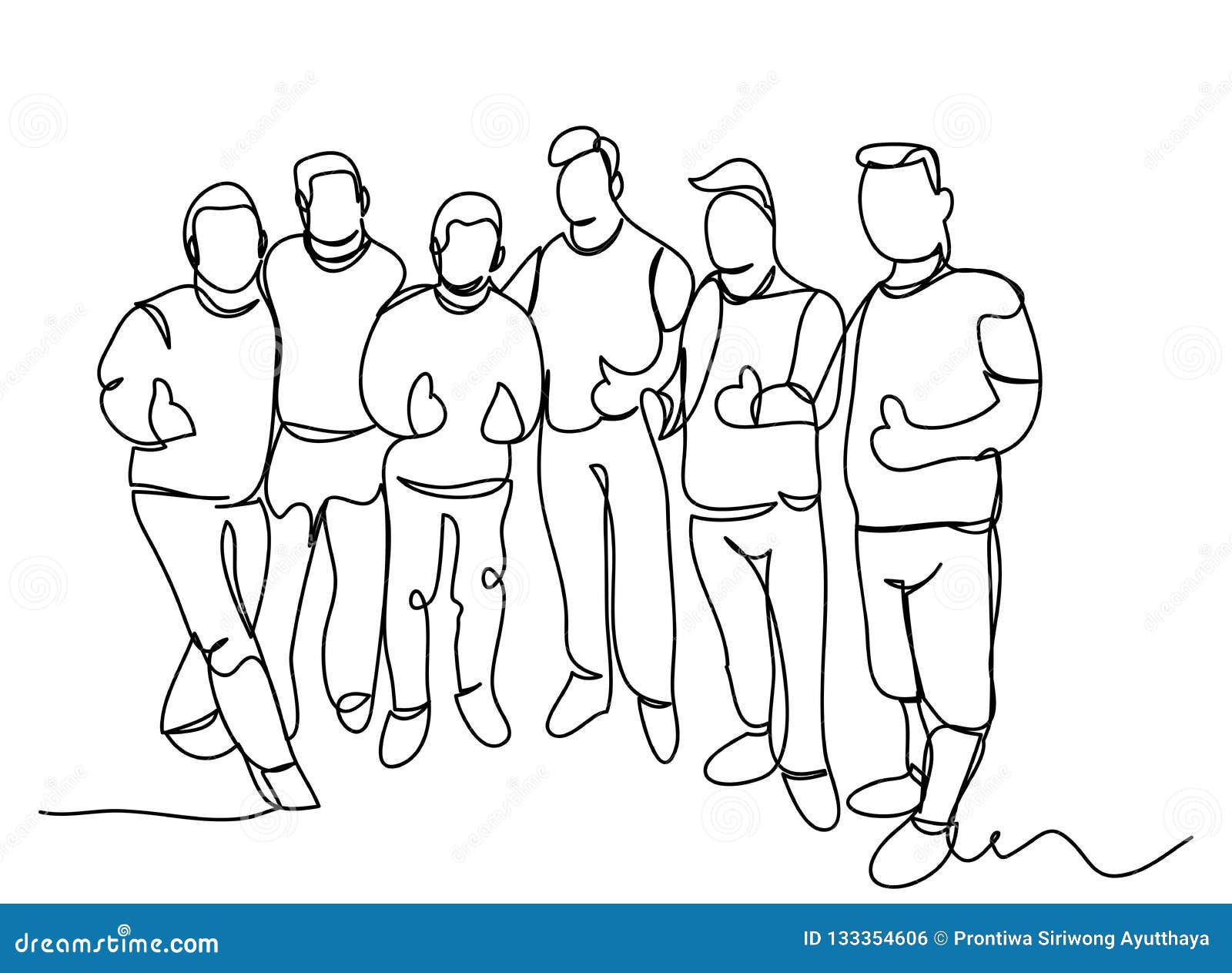 Continuous Line Drawing of a Group of Friends Enjoying a Line Dancing ...