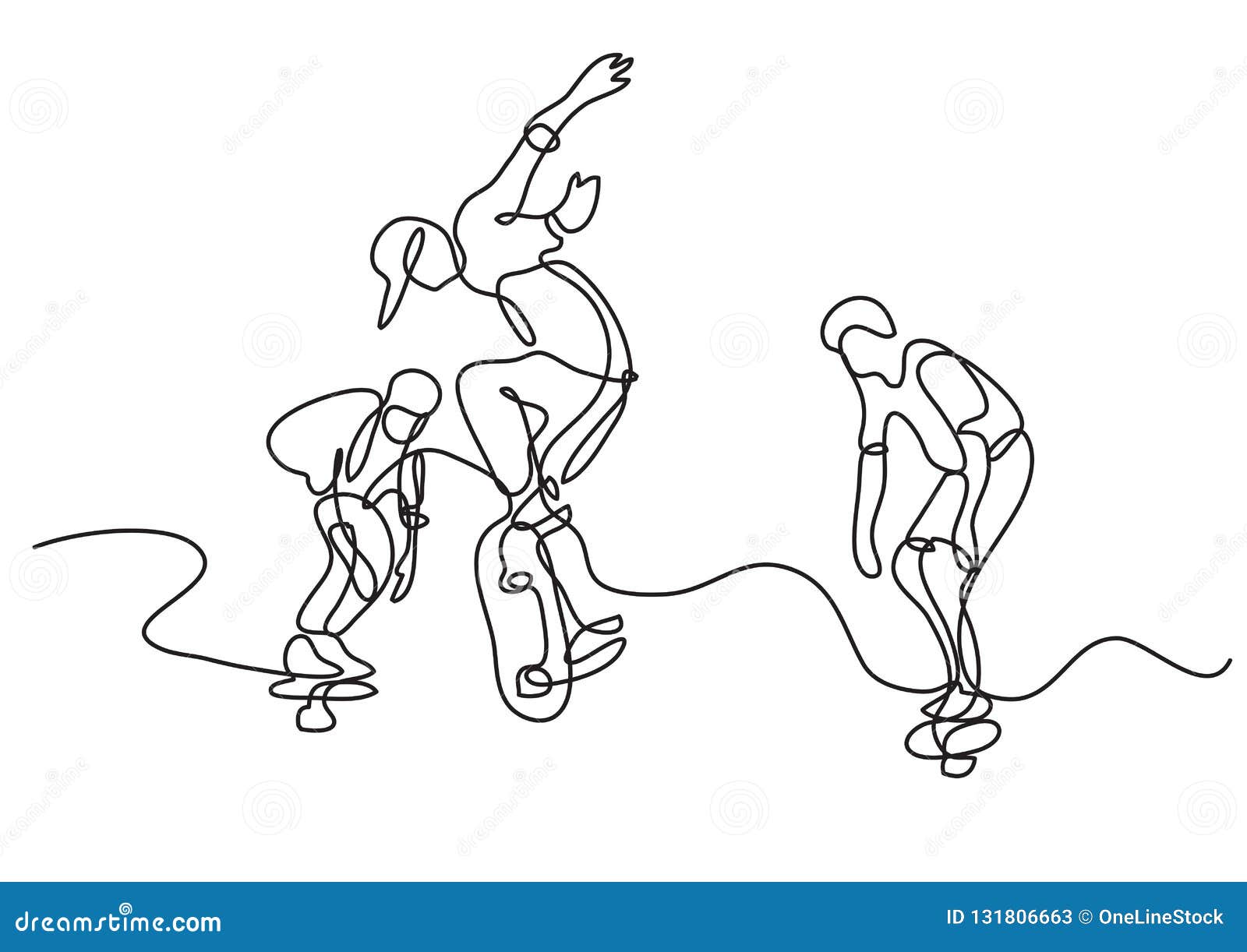 Continuous Line Drawing of Group of Skaters Stock Vector - Illustration ...