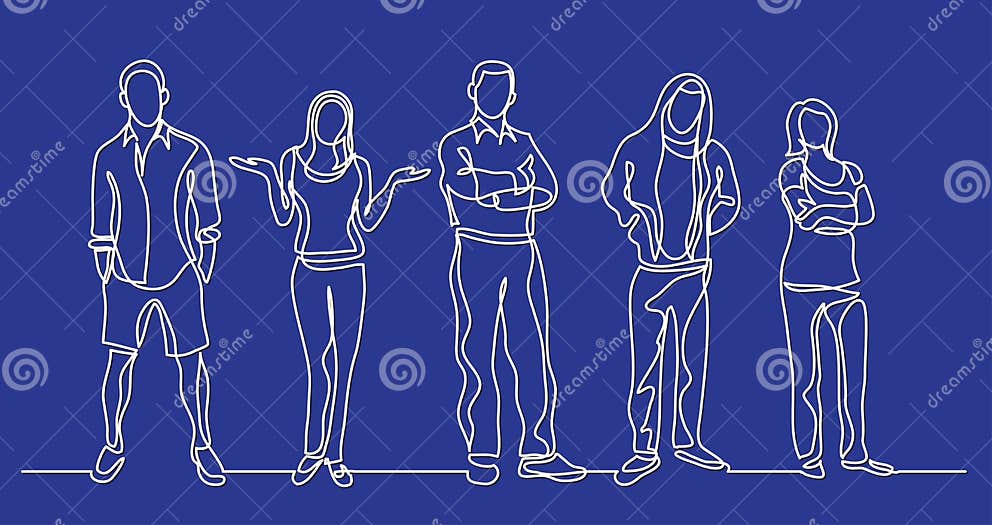 Continuous Line Drawing of Group of Standing People Stock Vector ...