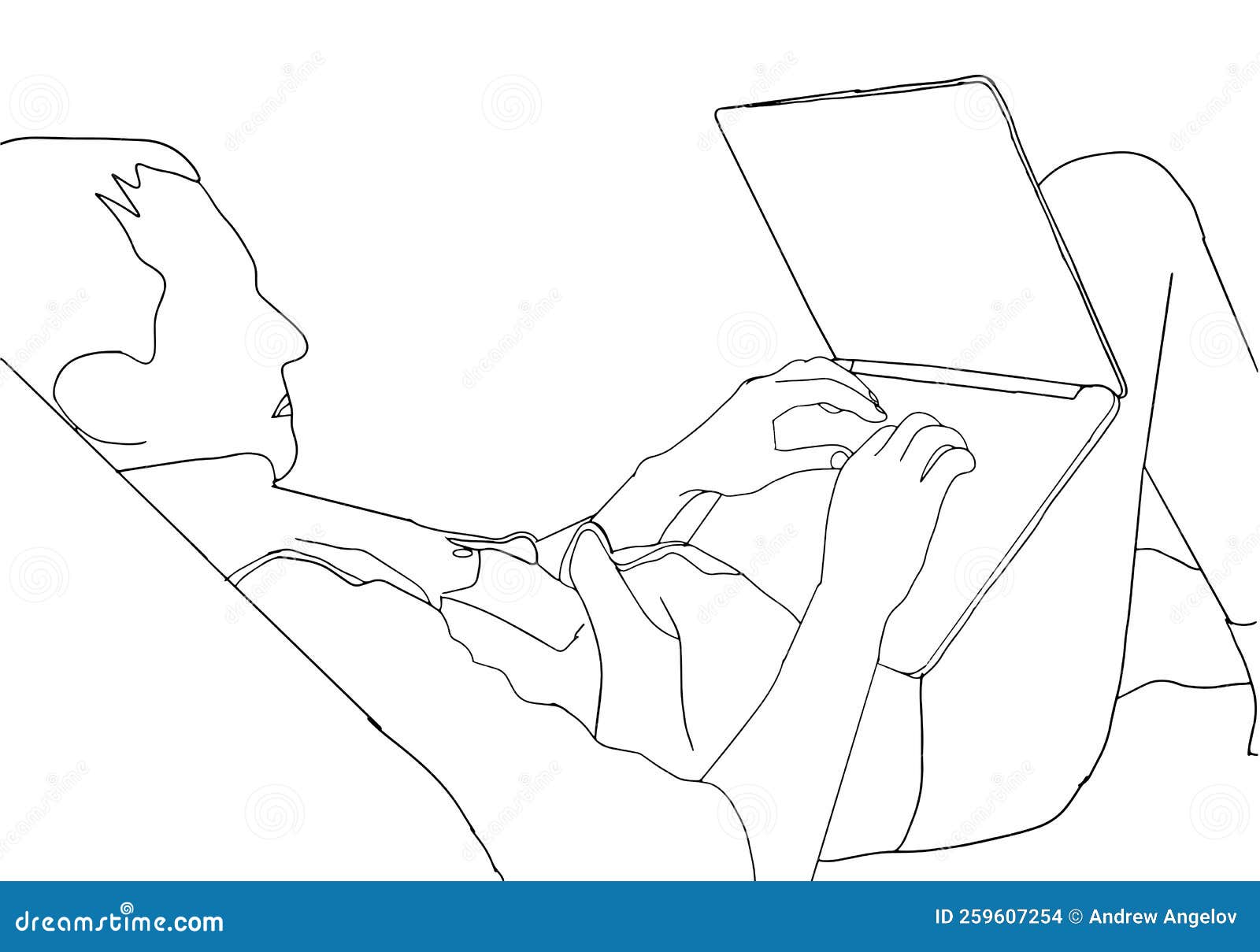 Continuous Line Drawing of a Guy with Laptop Computer Stock Vector ...