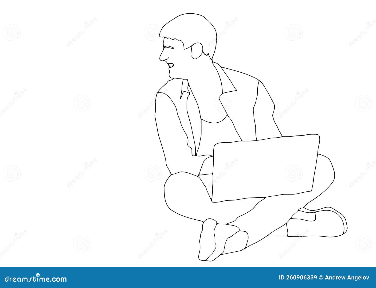 Continuous Line Drawing of a Guy Sitting with Laptop Computer Stock ...