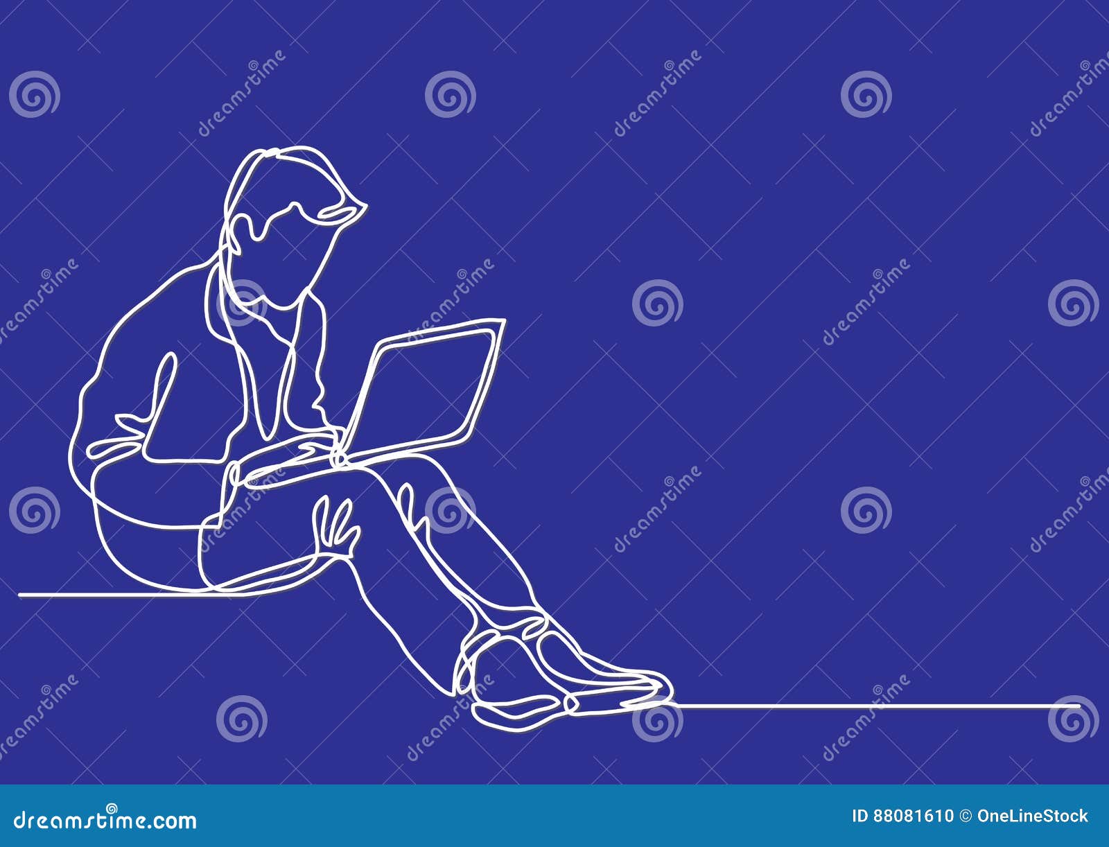 Continuous Line Drawing of a Guy Sitting with Laptop Computer Stock ...
