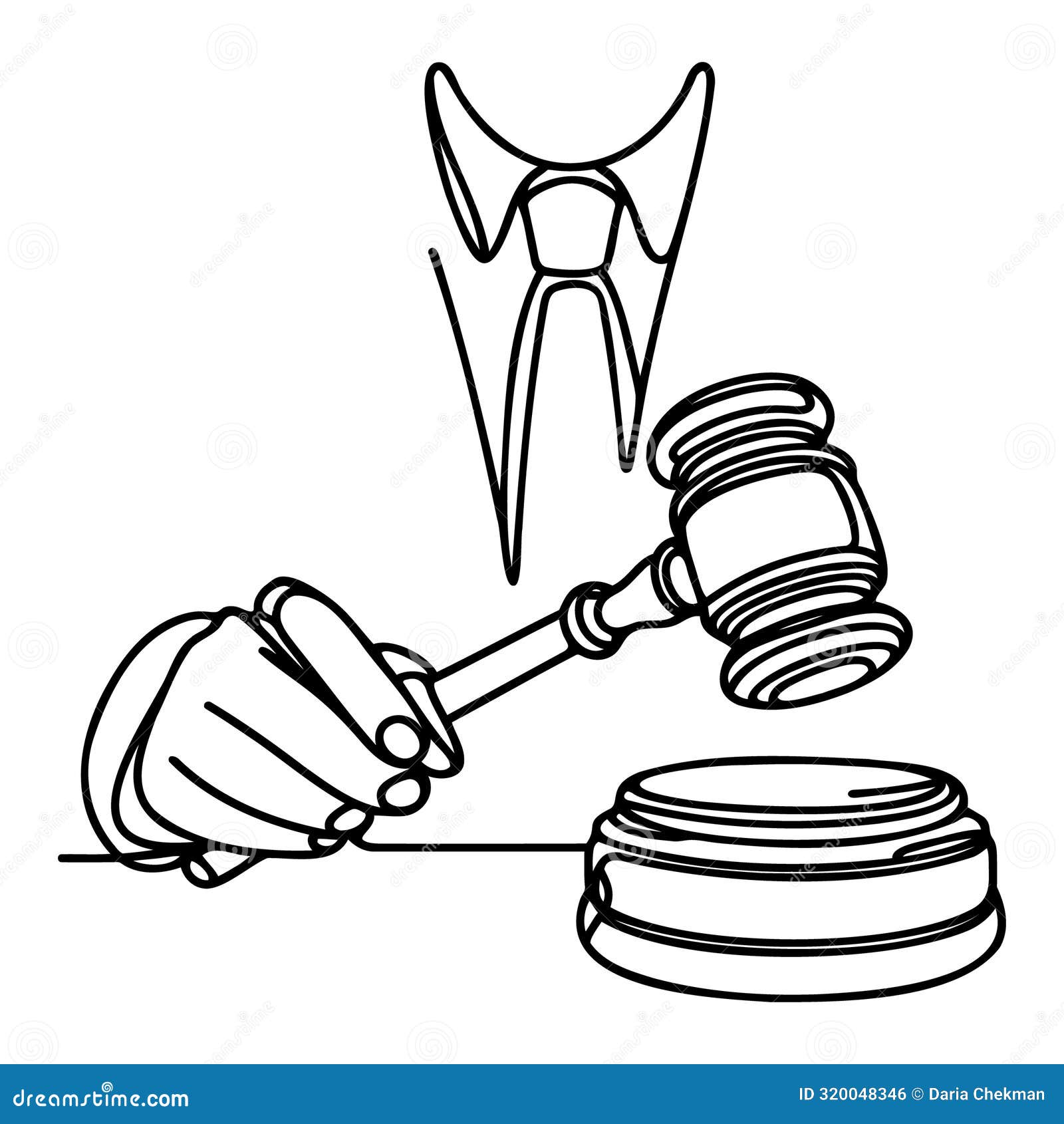 Continuous Line Drawing Of Hammer Judge On Black And White Background ...