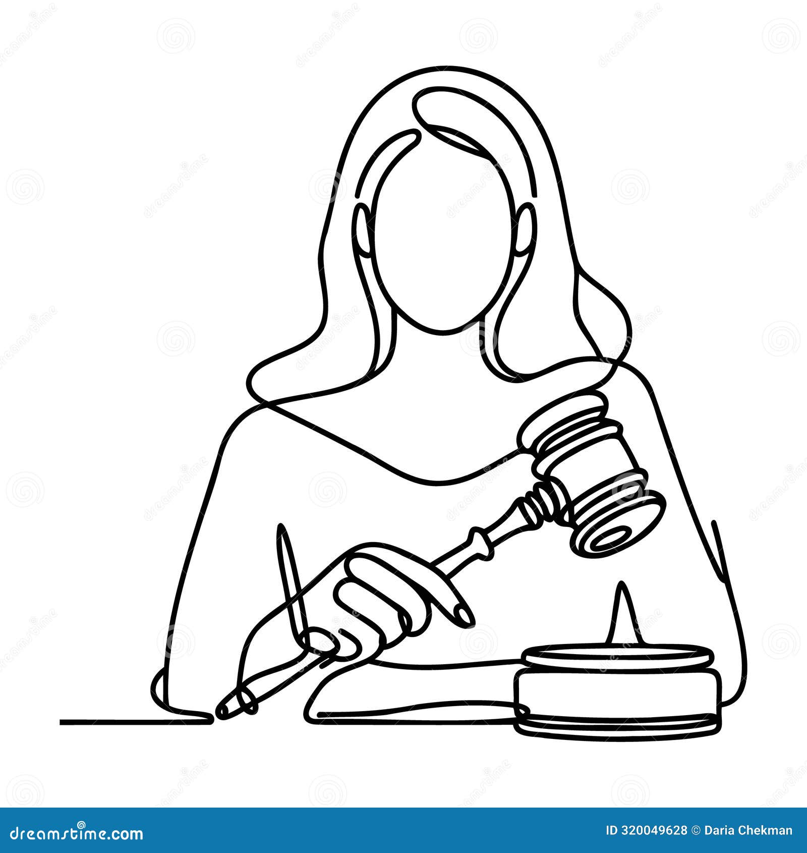 Continuous Line Drawing Of Hammer Judge On Black And White Background ...