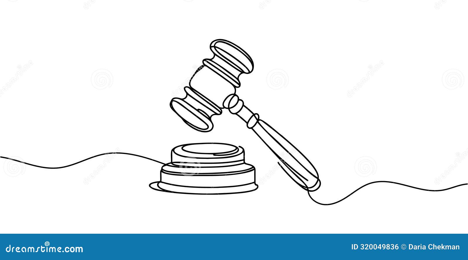 Continuous Line Drawing of Hammer Judge on Black and White Background ...