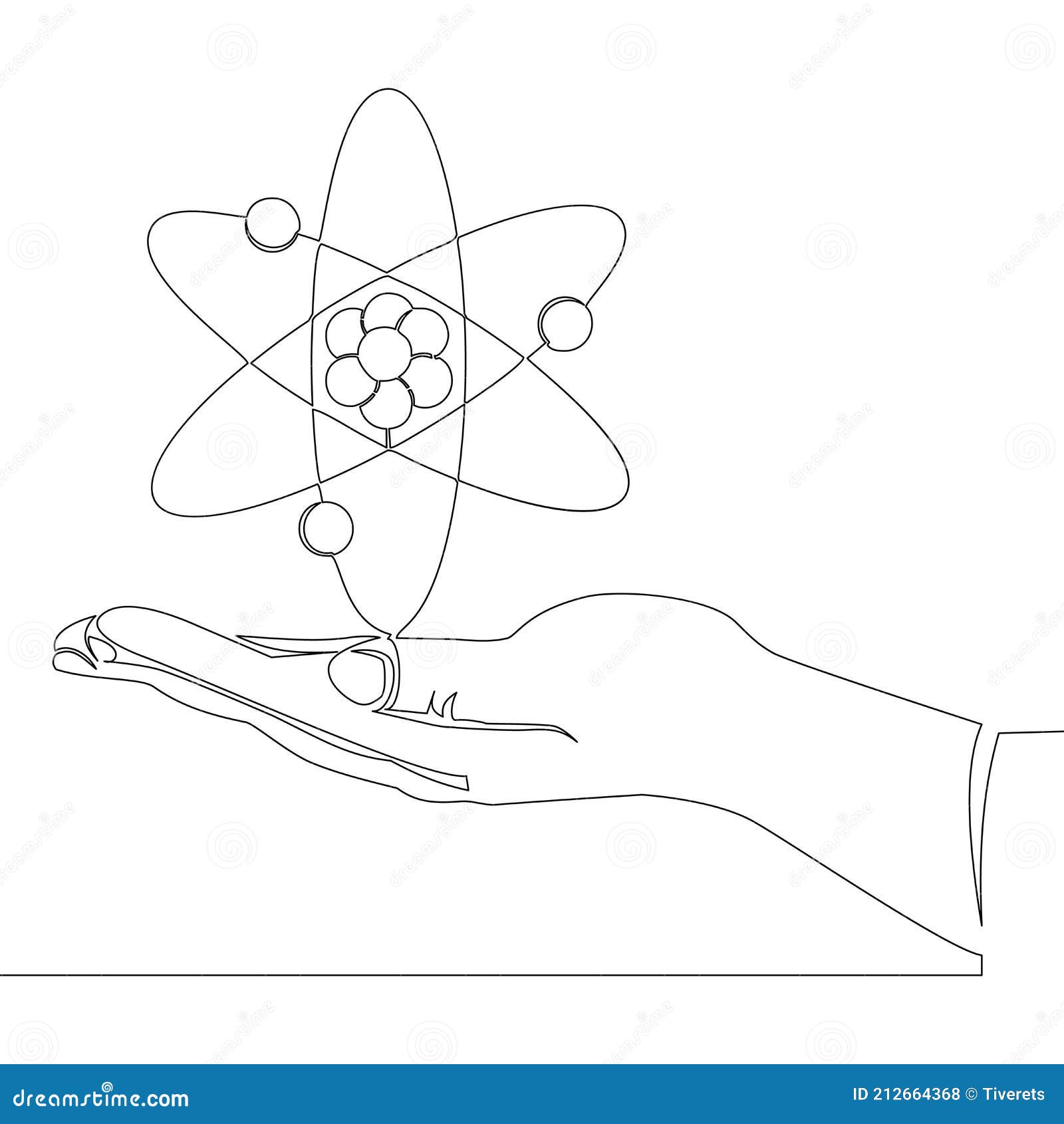 Continuous Line Drawing Hand with Atom Concept Stock Vector ...