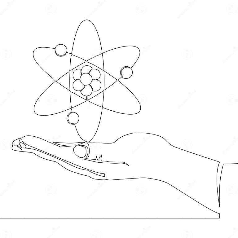 Continuous Line Drawing Hand with Atom Concept Stock Vector ...