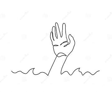Continuous Line Drawing of Hand Calling for Help. Hand Drowning in the ...