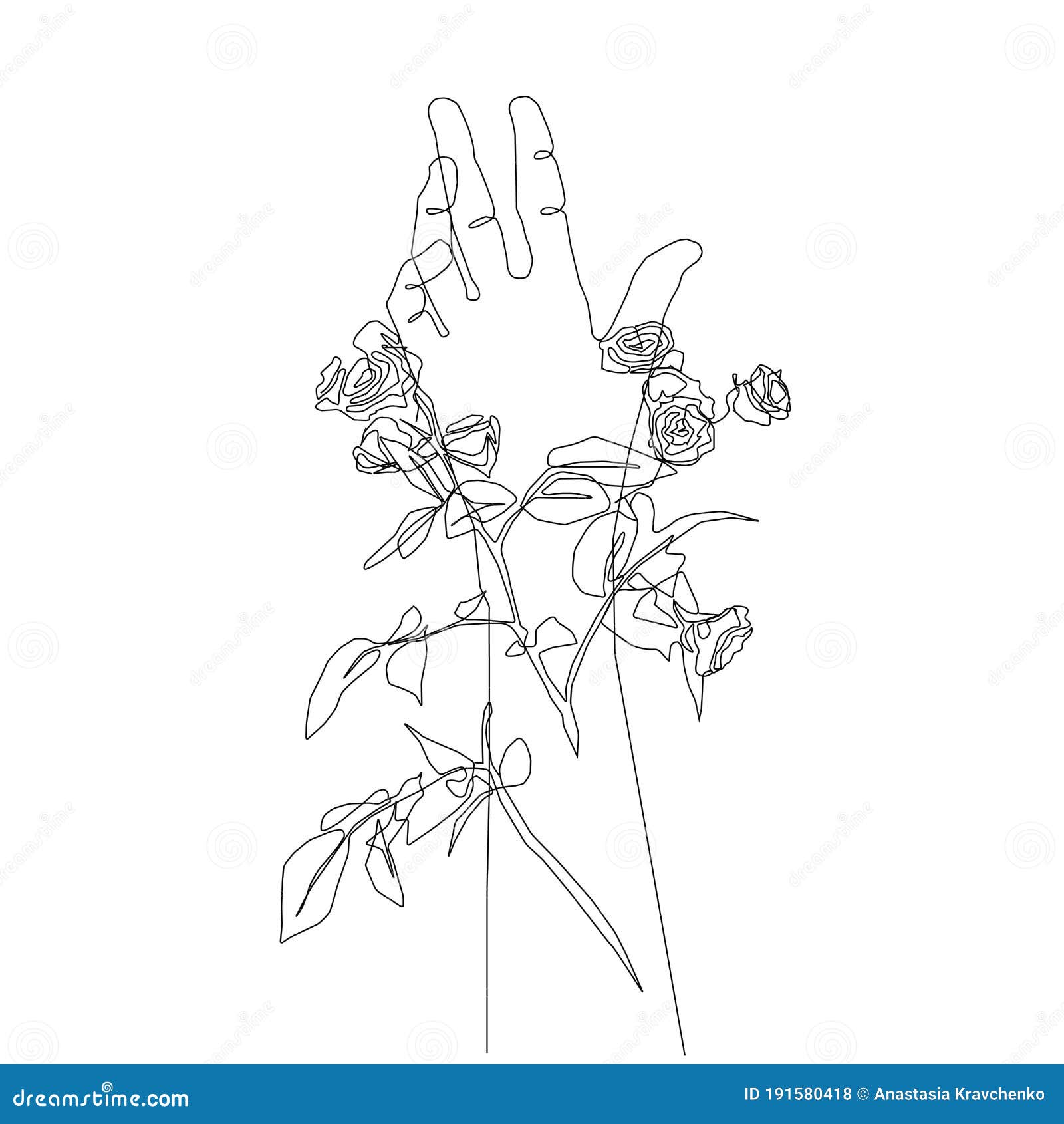 Continuous Line Drawing of Hand with Flowers Abstract Minnimalism ...