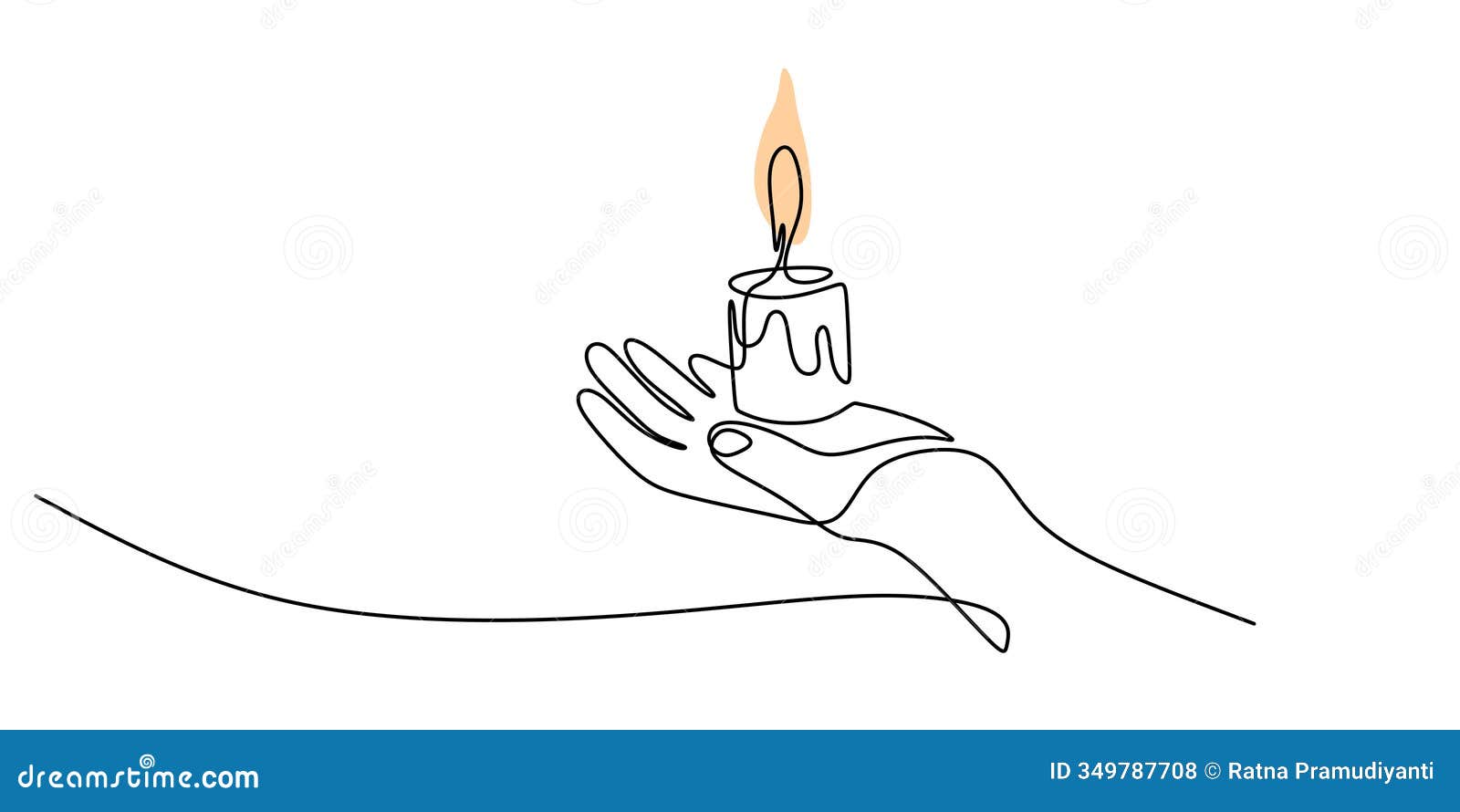 Continuous Line Drawing of a Hand Holding a Candle, Representing ...