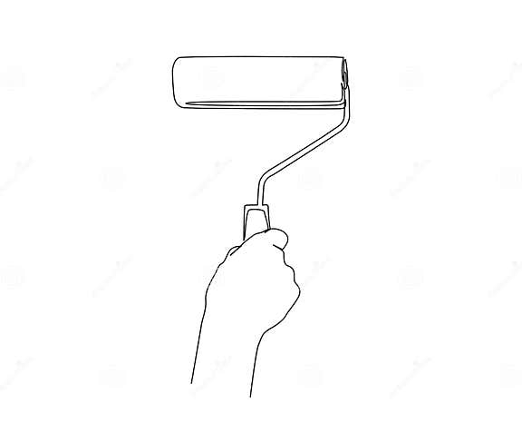 Continuous Line Drawing of Hand Holding Paint Roller. Paint Roller Line ...