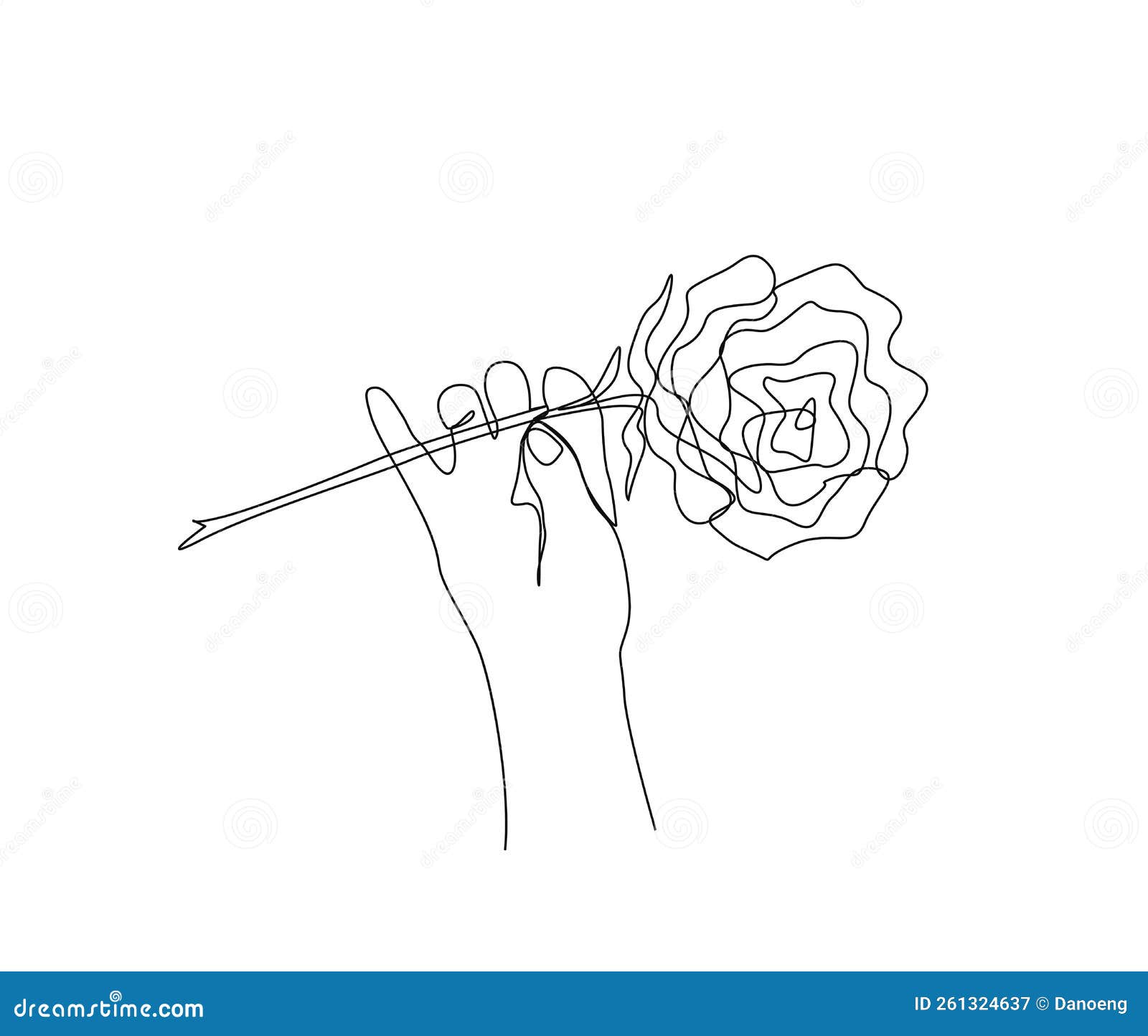 Continuous Line Drawing Of Hand Holding Rose. Beautiful Rose Flower ...