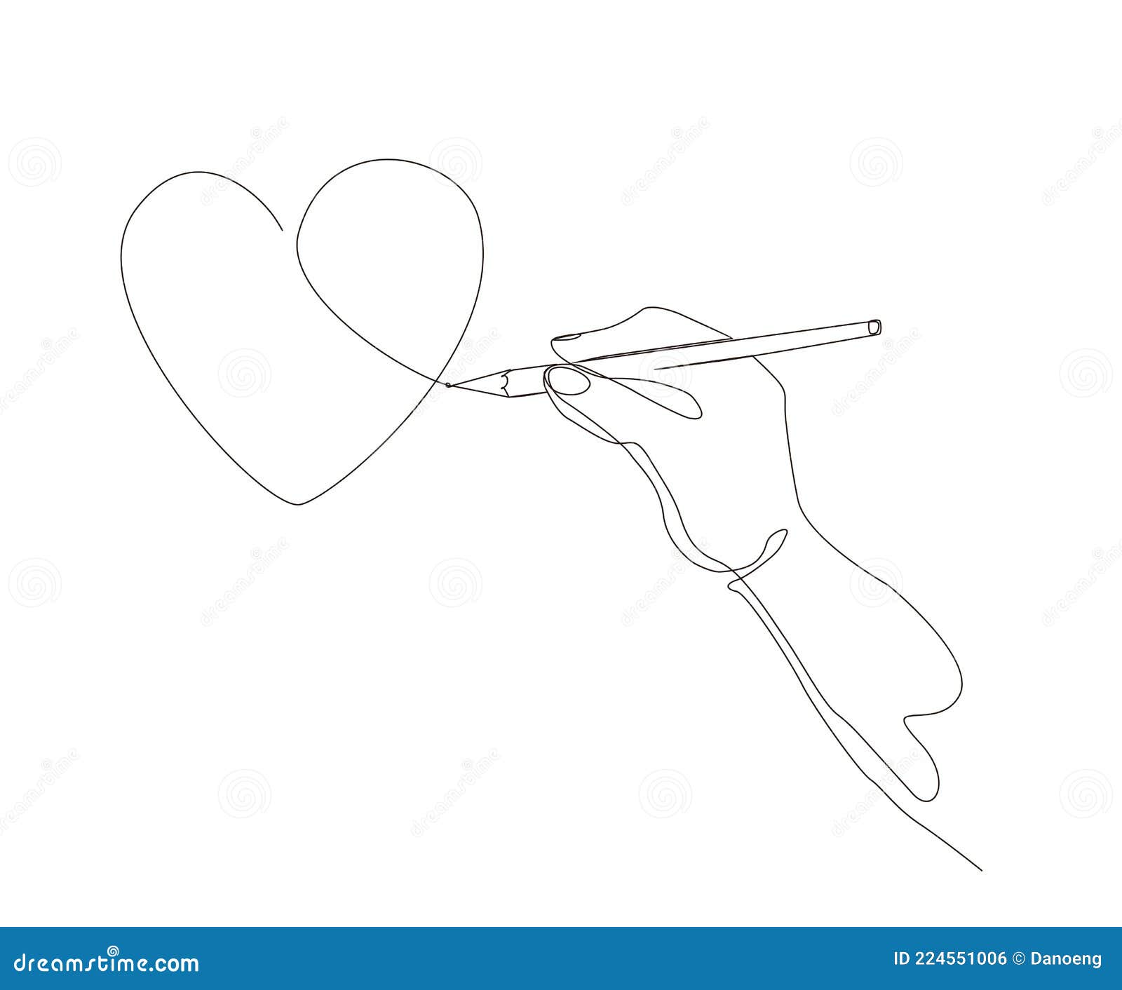 Continuous Line Drawing Hand Drawing Love Heart Shape Single Line