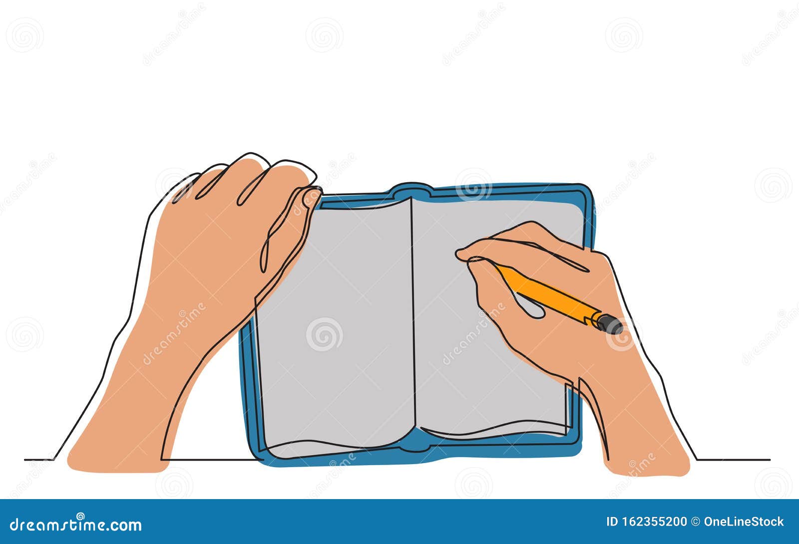 Continuous Line Drawing of Hand Writing Notes in Workbook Stock Vector ...