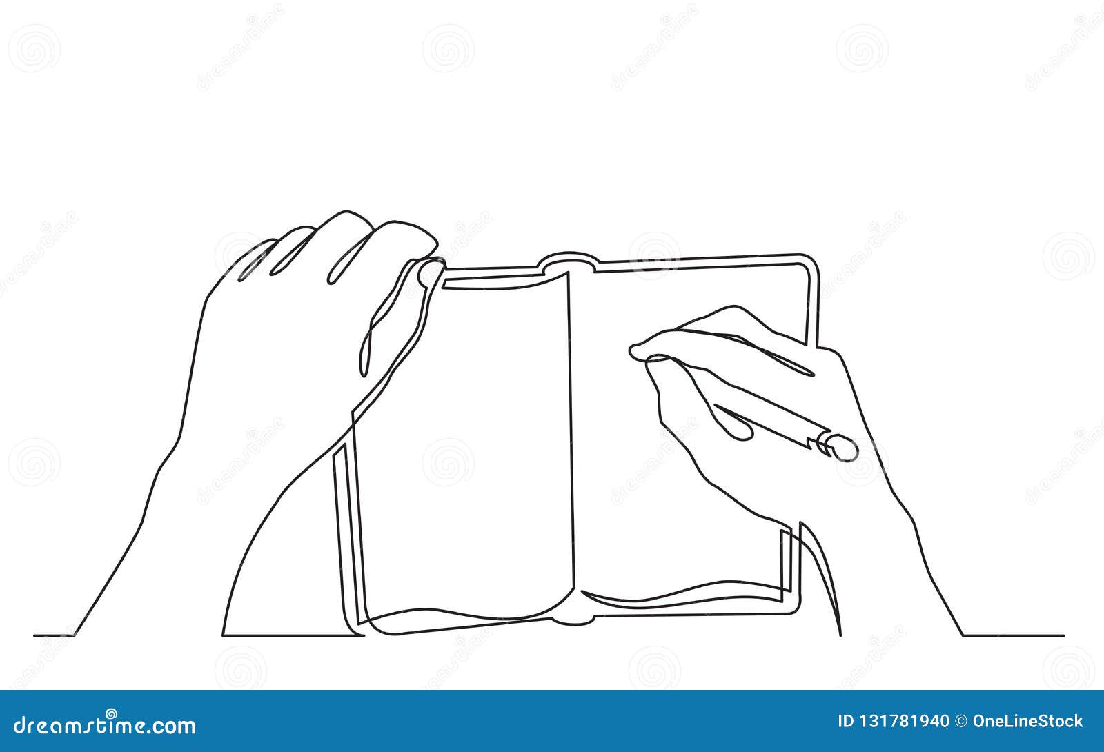 Continuous Line Drawing Of Hand Writing Notes In Workbook Vector ...