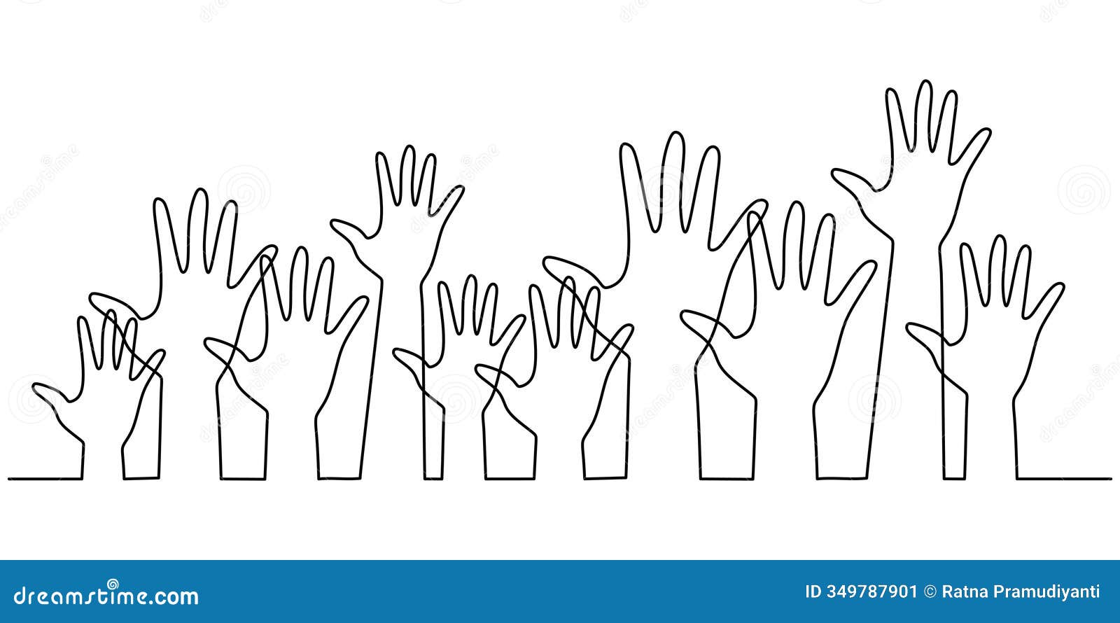 Continuous Line Drawing of Hands Raising, Symbolizing Teamwork and ...