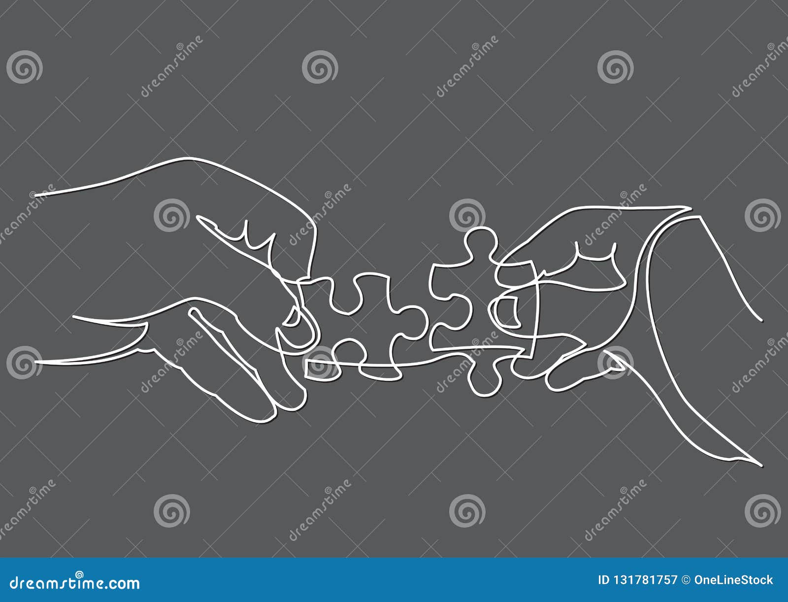 Continuous Line Drawing of Hands Solving Jigsaw Puzzle Stock Vector ...