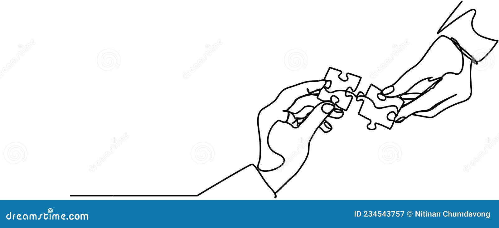Continuous Line Drawing of Hands Solving Jigsaw Puzzle Stock Vector ...