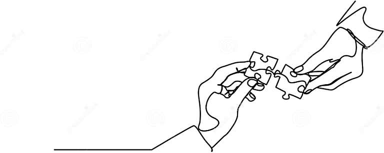Continuous Line Drawing of Hands Solving Jigsaw Puzzle Stock Vector ...