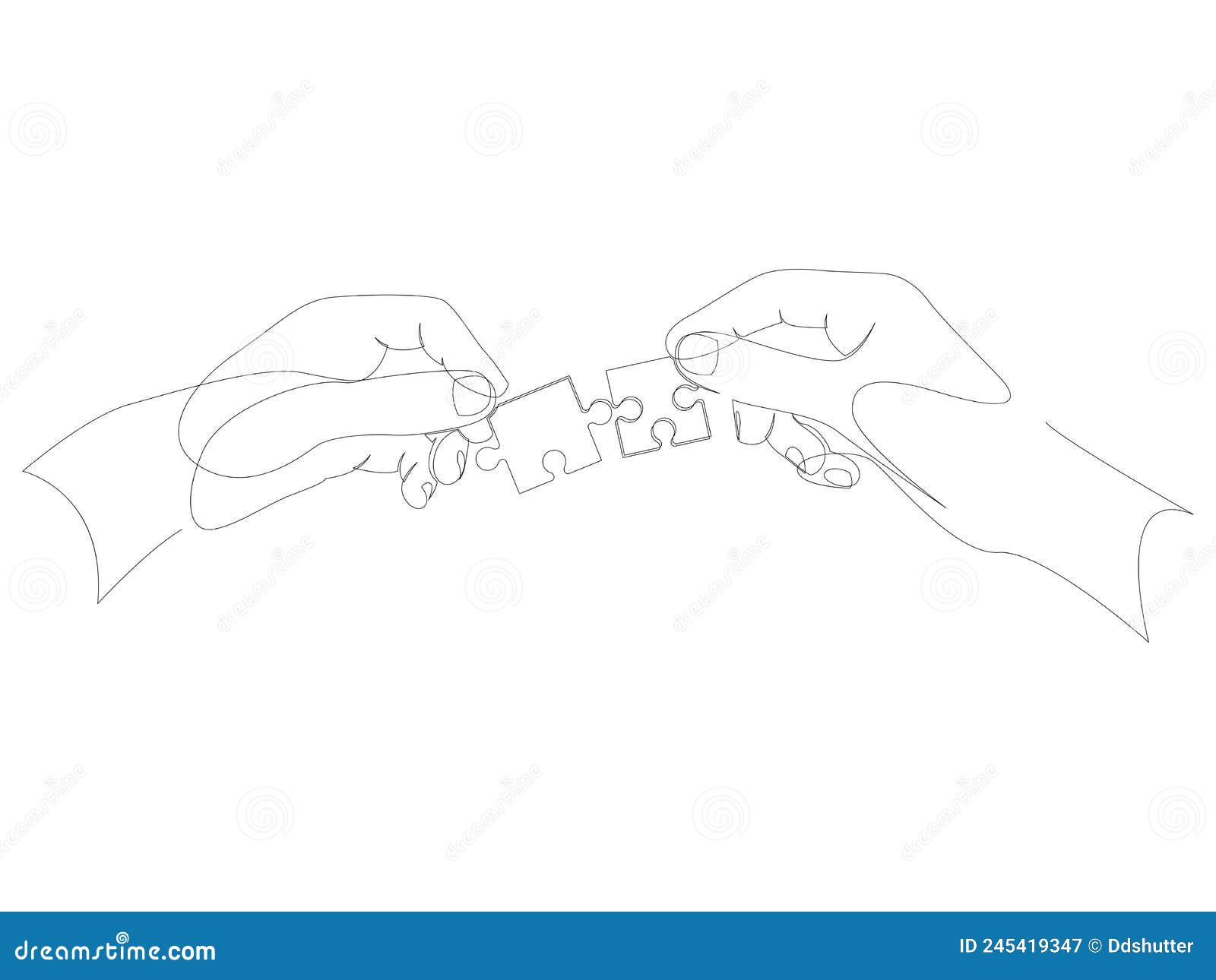 Continuous Line Drawing of Hands Solving Jigsaw Puzzle. Teamwork ...