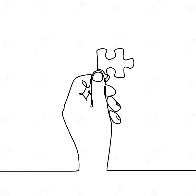 Continuous Line Drawing of Hands Solving Jigsaw Puzzle Minimalist ...