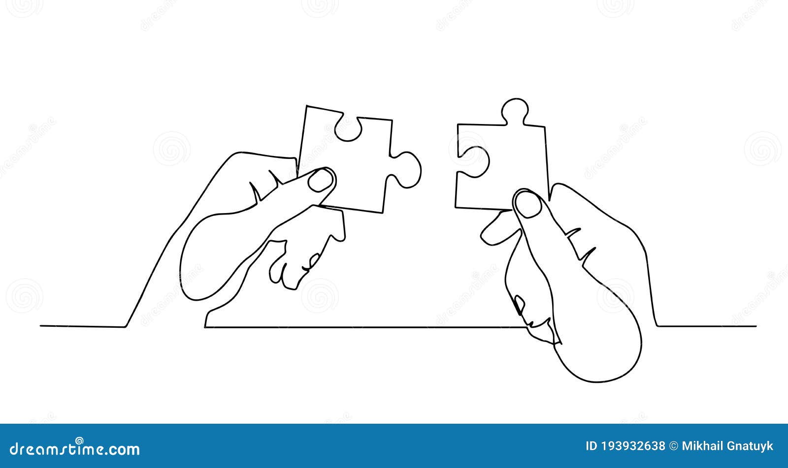 Continuous Line Drawing Of Hands Solving Jigsaw Puzzle Minimalist ...