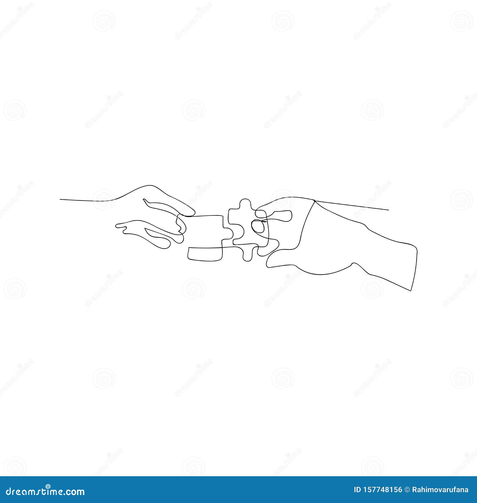 Continuous Line Drawing of Hands Solving Puzzle. Isolated Sketch ...