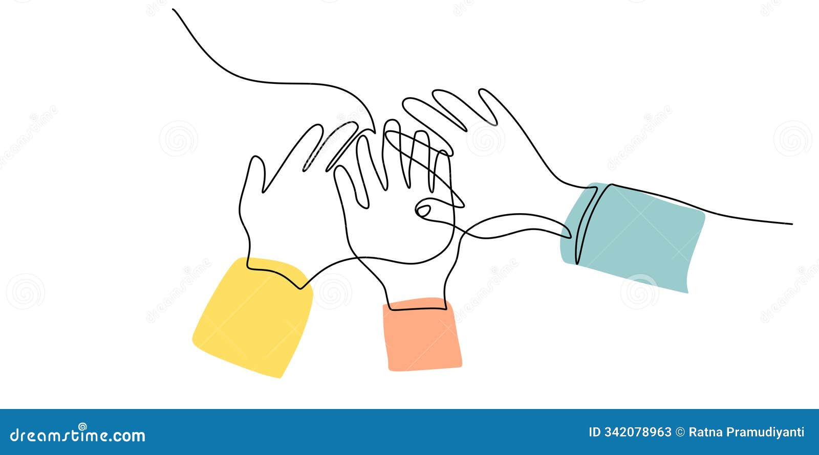 Continuous Line Drawing of Hands United for Teamwork Concept Minimalist ...