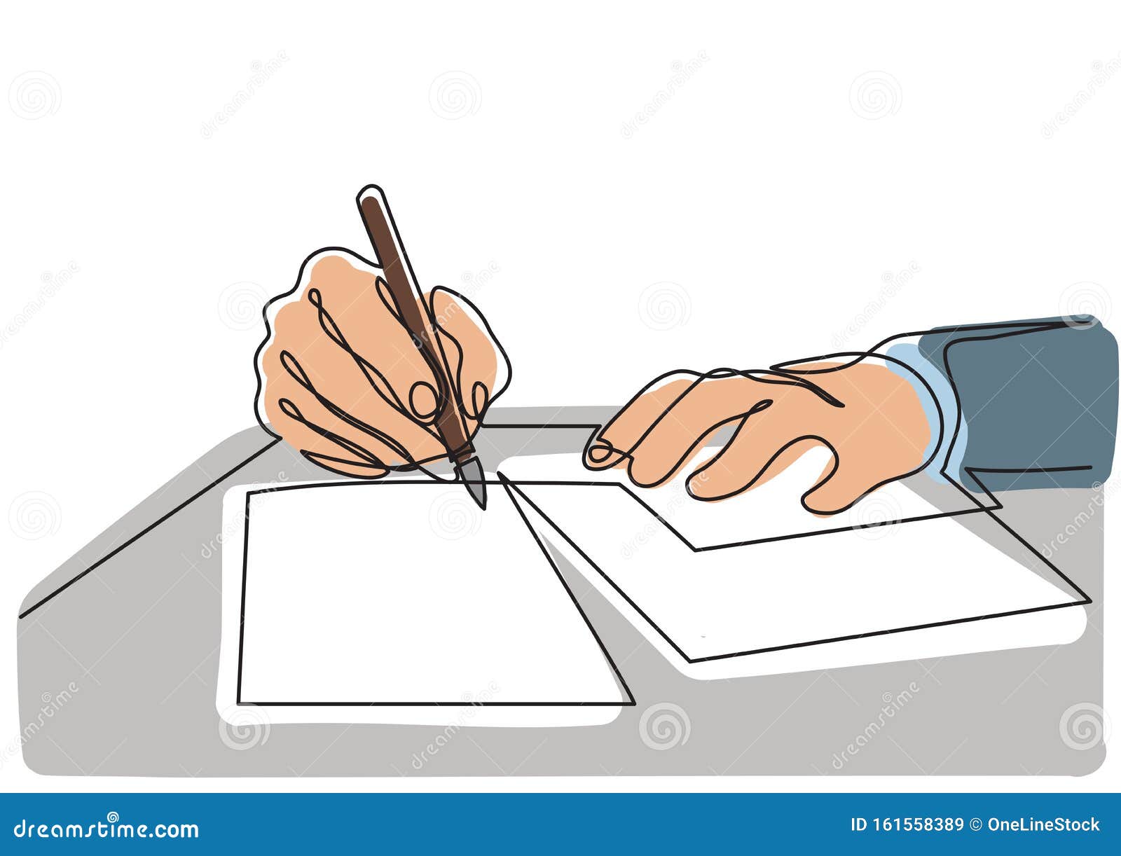 Continuous Line Drawing Of Hands Writing Letter Cartoon Vector ...