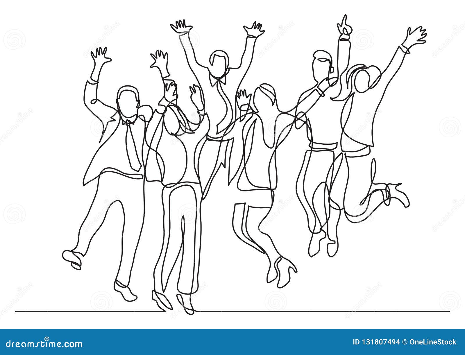 Continuous Line Drawing of Happy Business Team Jumping Joy Stock Vector ...