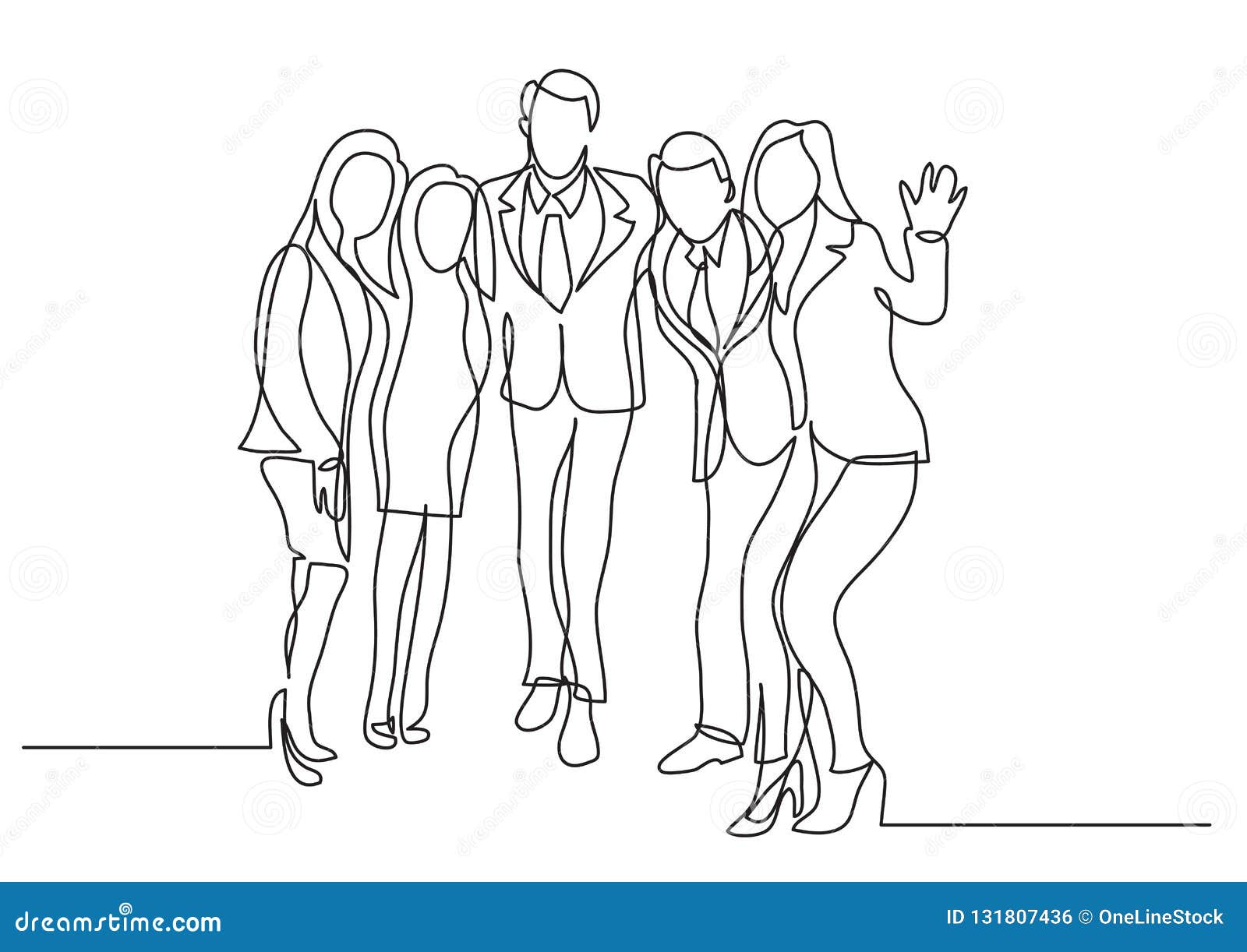 Continuous Line Drawing of Happy Business Team Standing Stock Vector ...