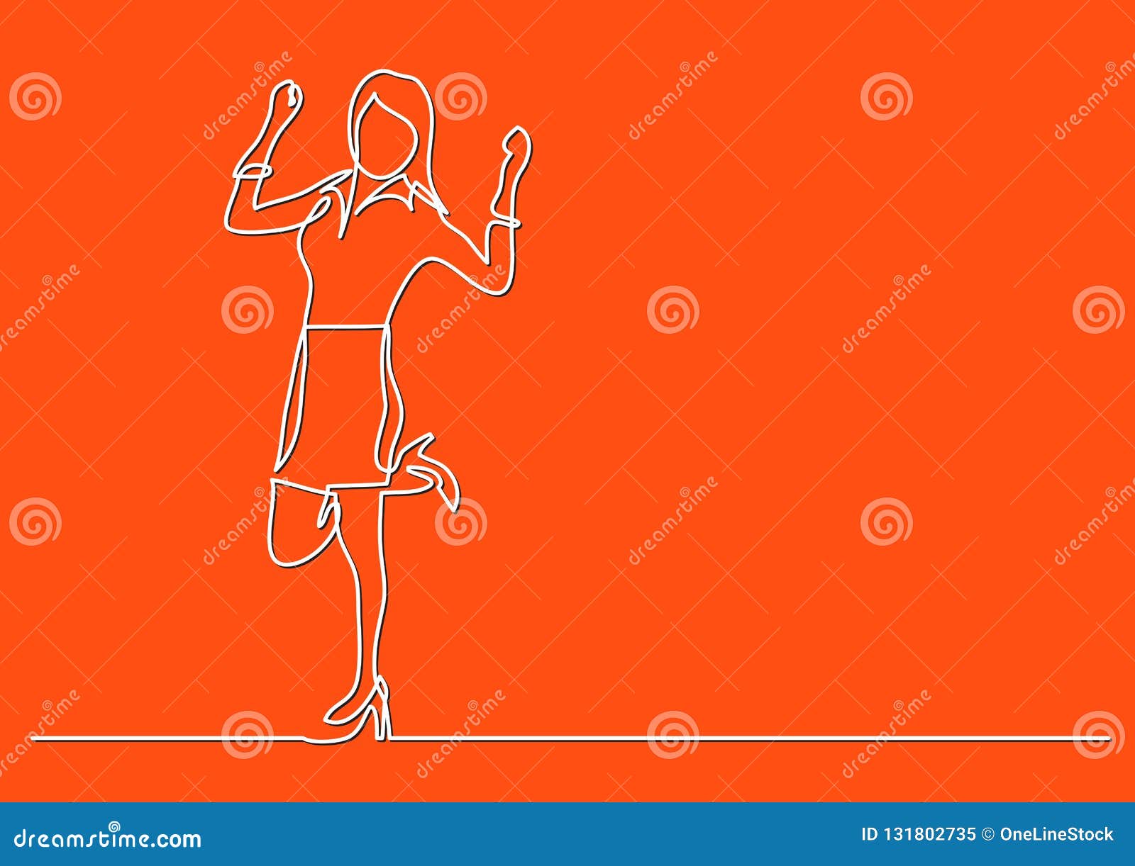 Continuous Line Drawing of Happy Cheering Woman Stock Vector ...