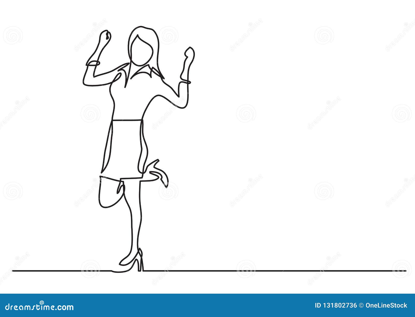 Continuous Line Drawing of Happy Cheering Woman Stock Vector ...