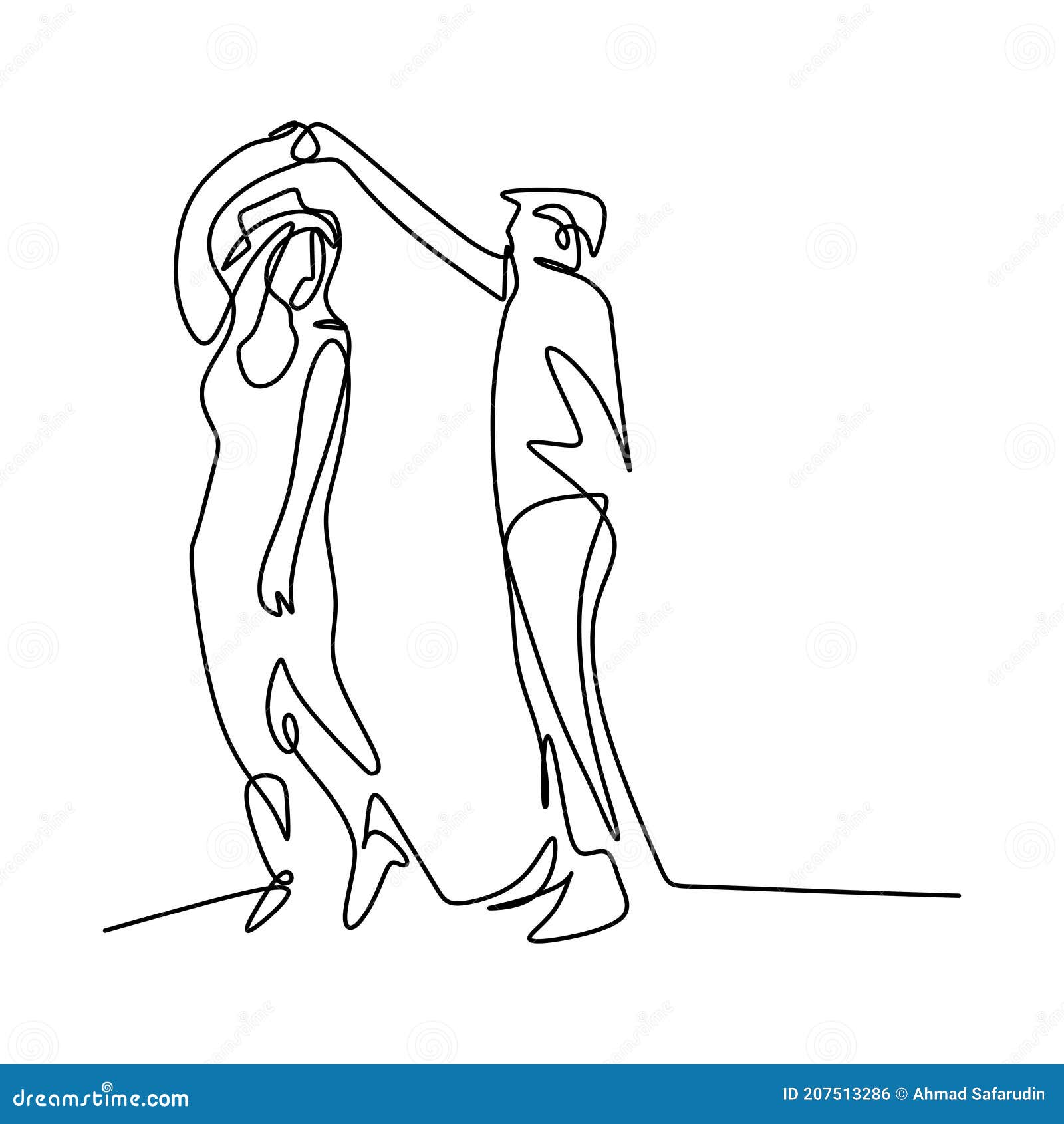 Continuous Line Drawing Of Happy Couple Dancing Together Young Man And