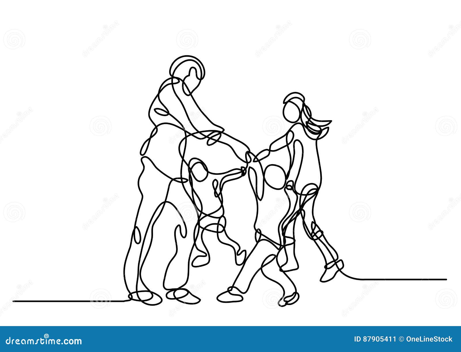 Continuous Line Drawing of Happy Family Cheering Stock Vector ...