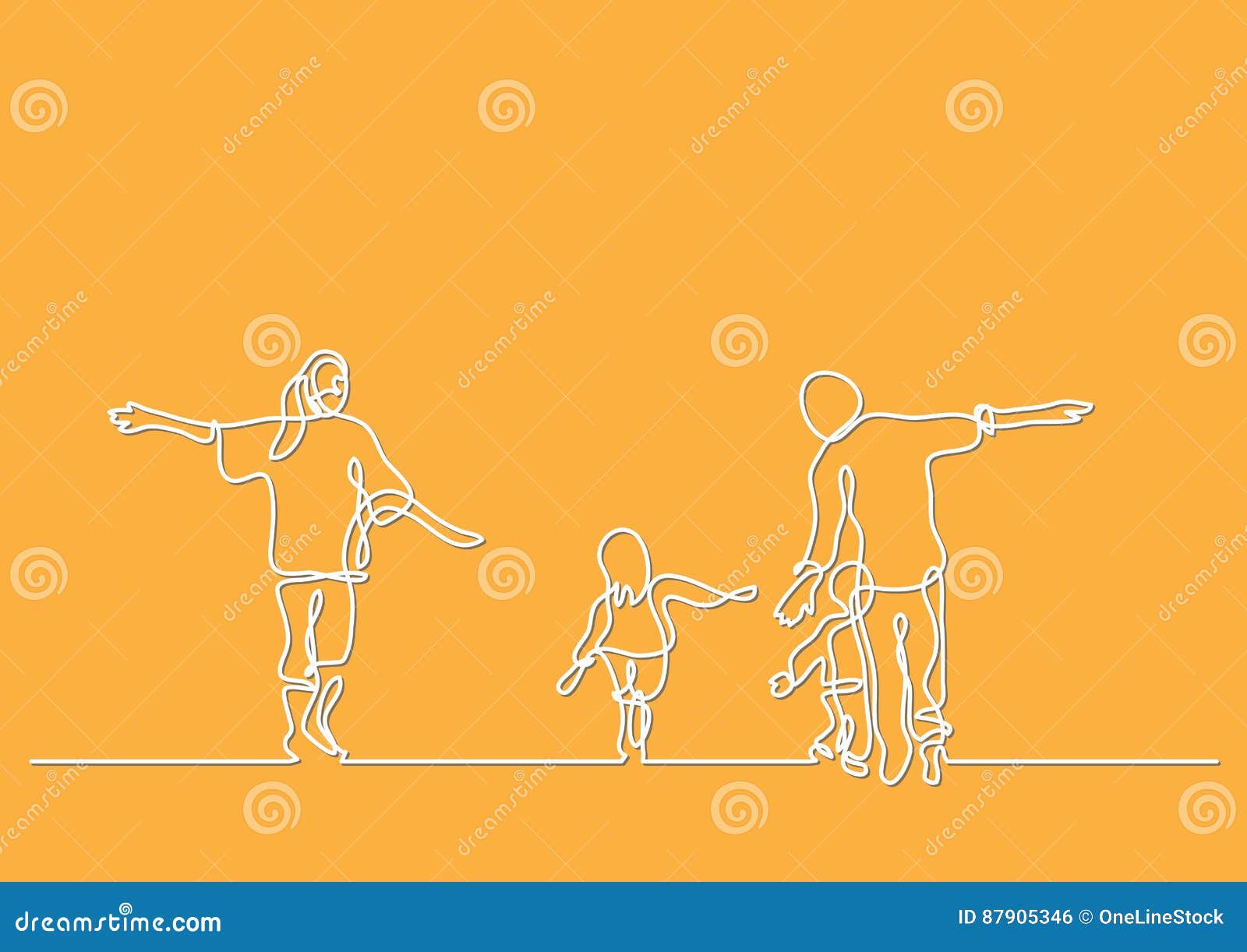Continuous Line Drawing of Happy Family Having Fun Stock Vector ...
