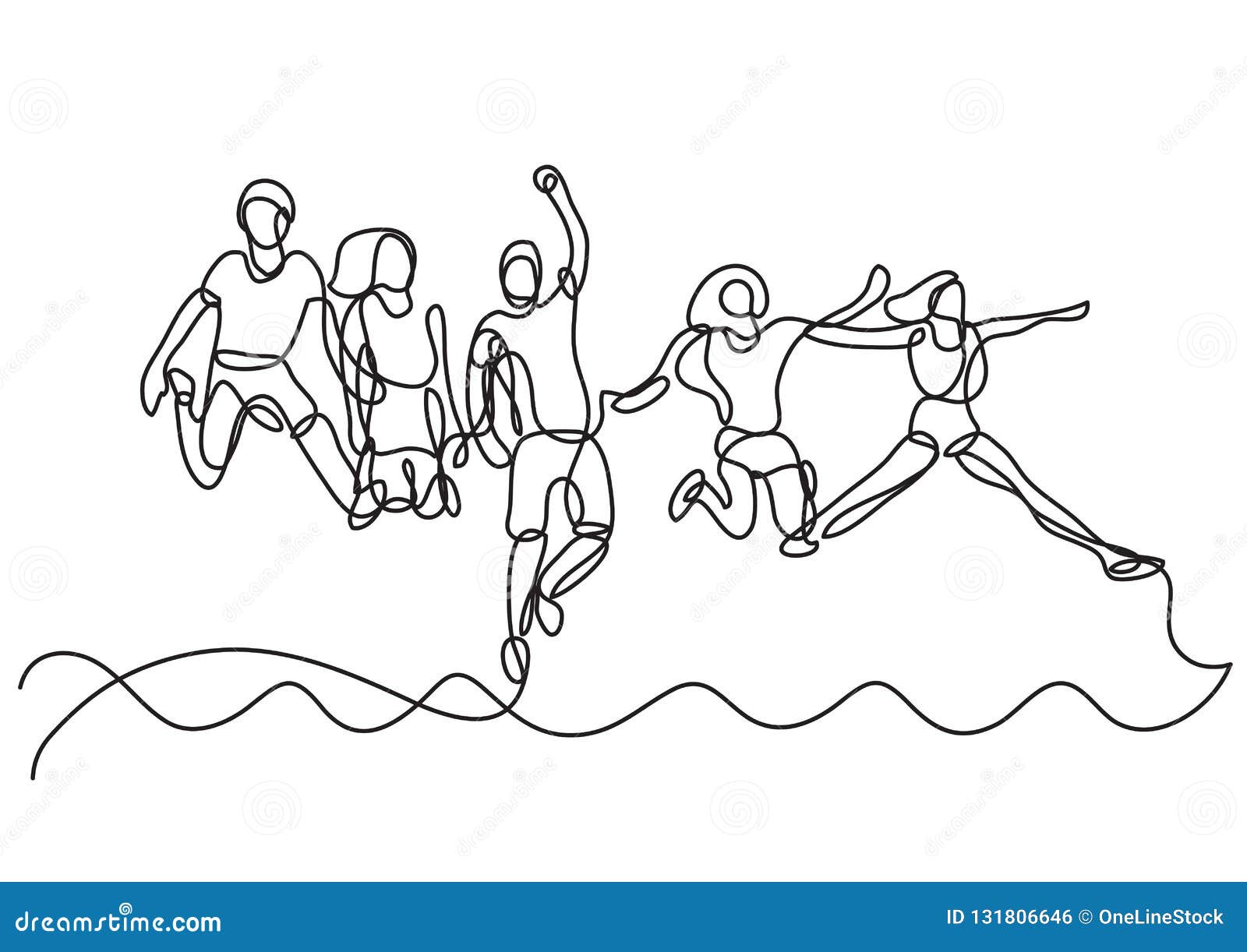 Continuous Line Drawing of Happy Group of Students Jumping Over Sea ...