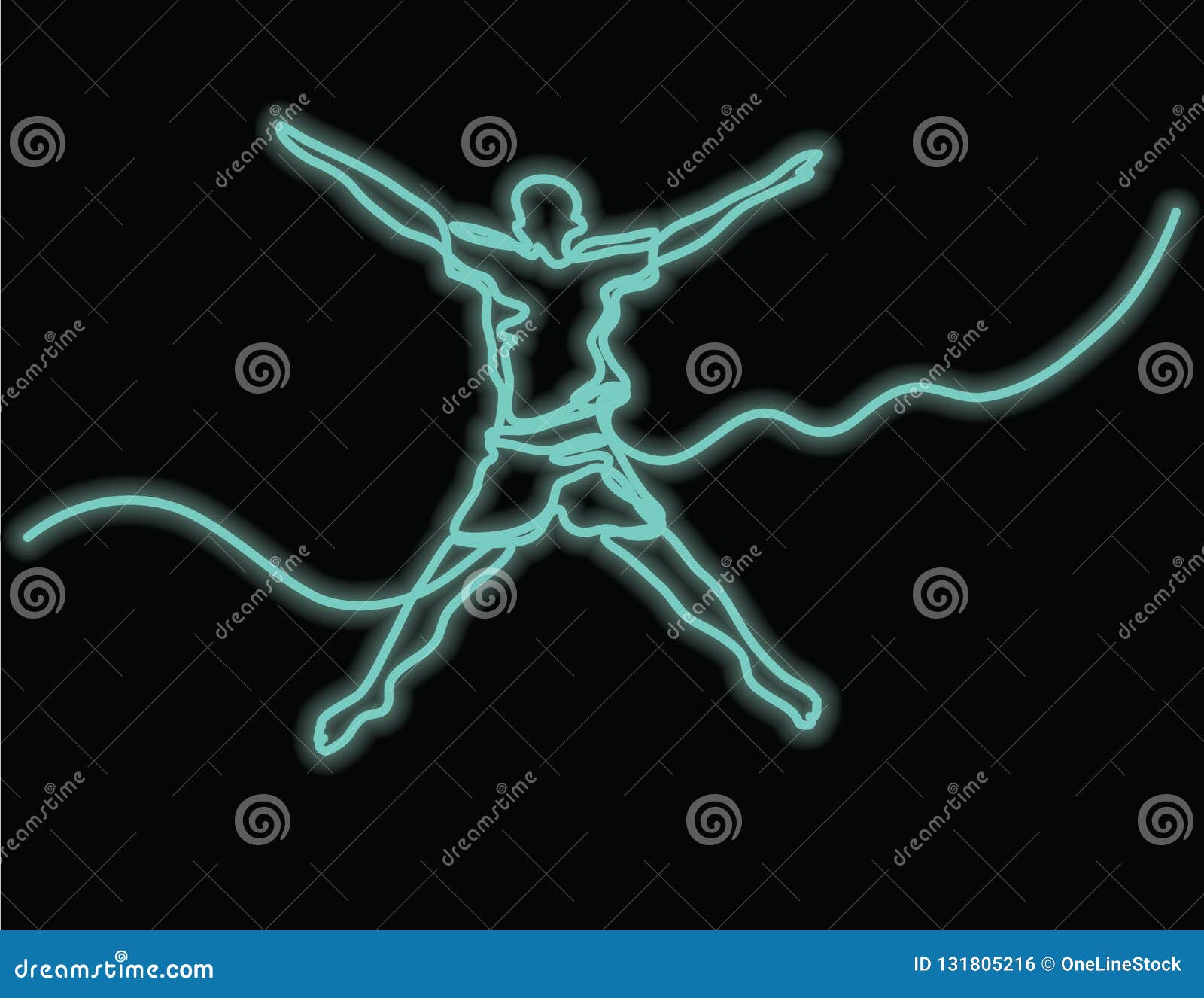 Continuous Line Drawing of Happy Jumping Man with Neon Vector Effect ...