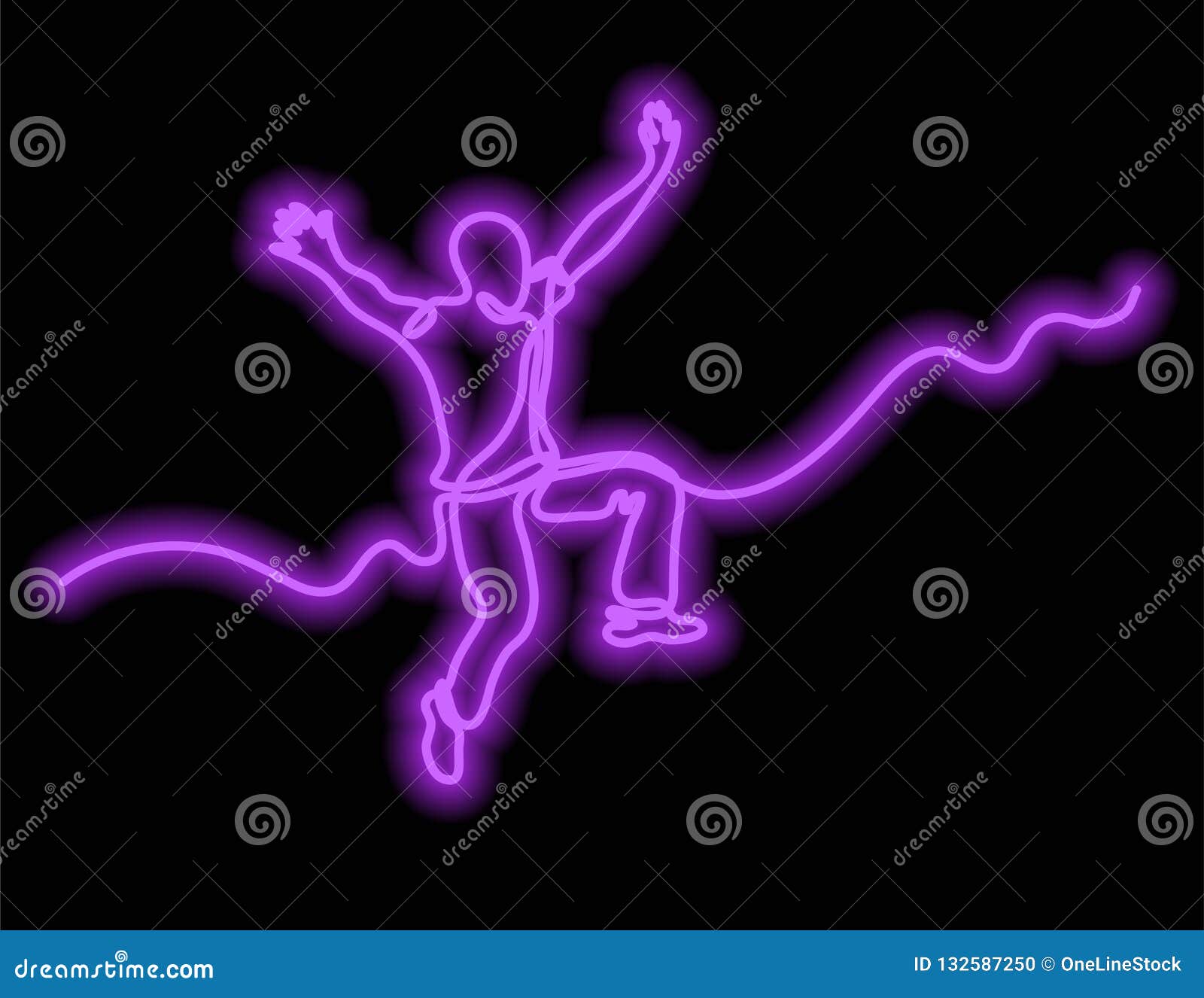 Continuous Line Drawing of Happy Jumping Man with Neon Vector Effect ...