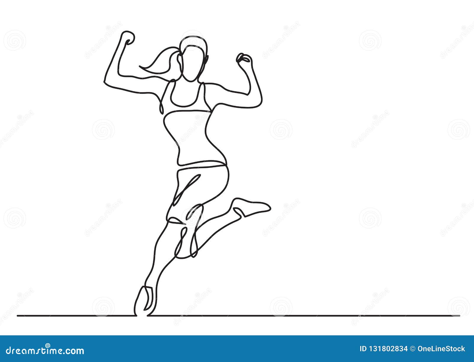 Continuous Line Drawing of Happy Running Athlete Woman Stock Vector ...