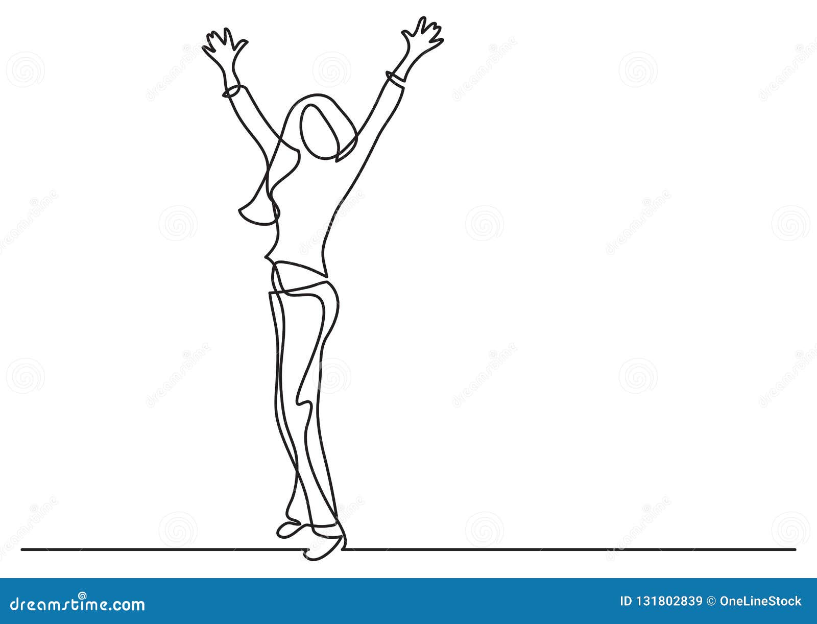 Continuous Line Drawing of Happy Standing Woman Stock Vector ...