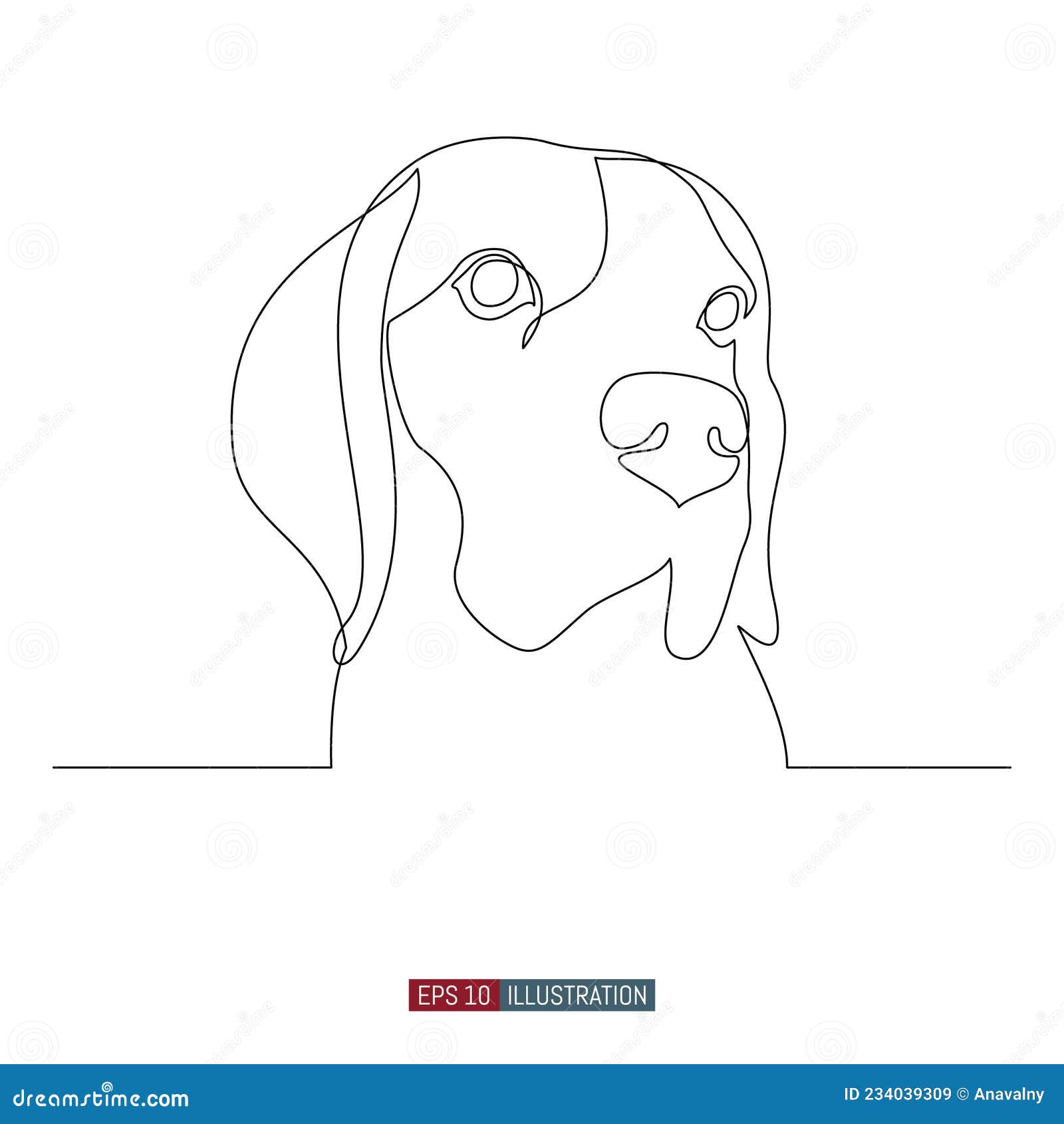 Continuous Line Drawing of the Head of a Dog. Beagle. Template for Your ...
