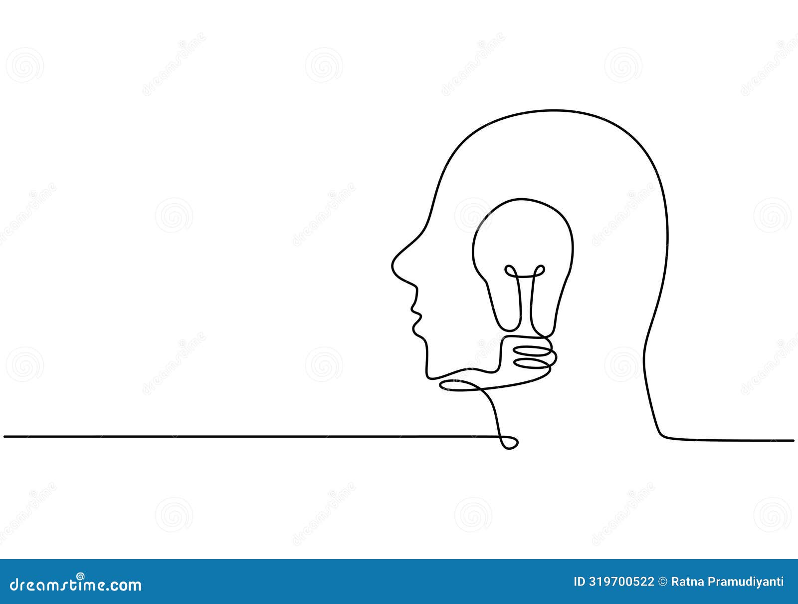 Continuous Line Drawing of Head with Light Bulb. Creative Thinking ...