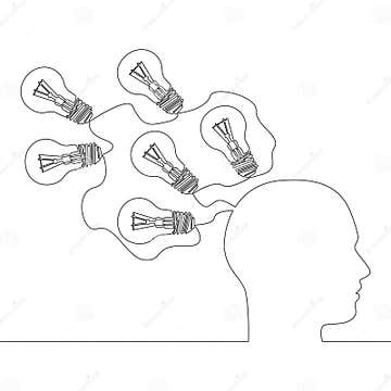 Continuous Line Drawing Head with Lots of Ideas Multiple Light Bulb ...