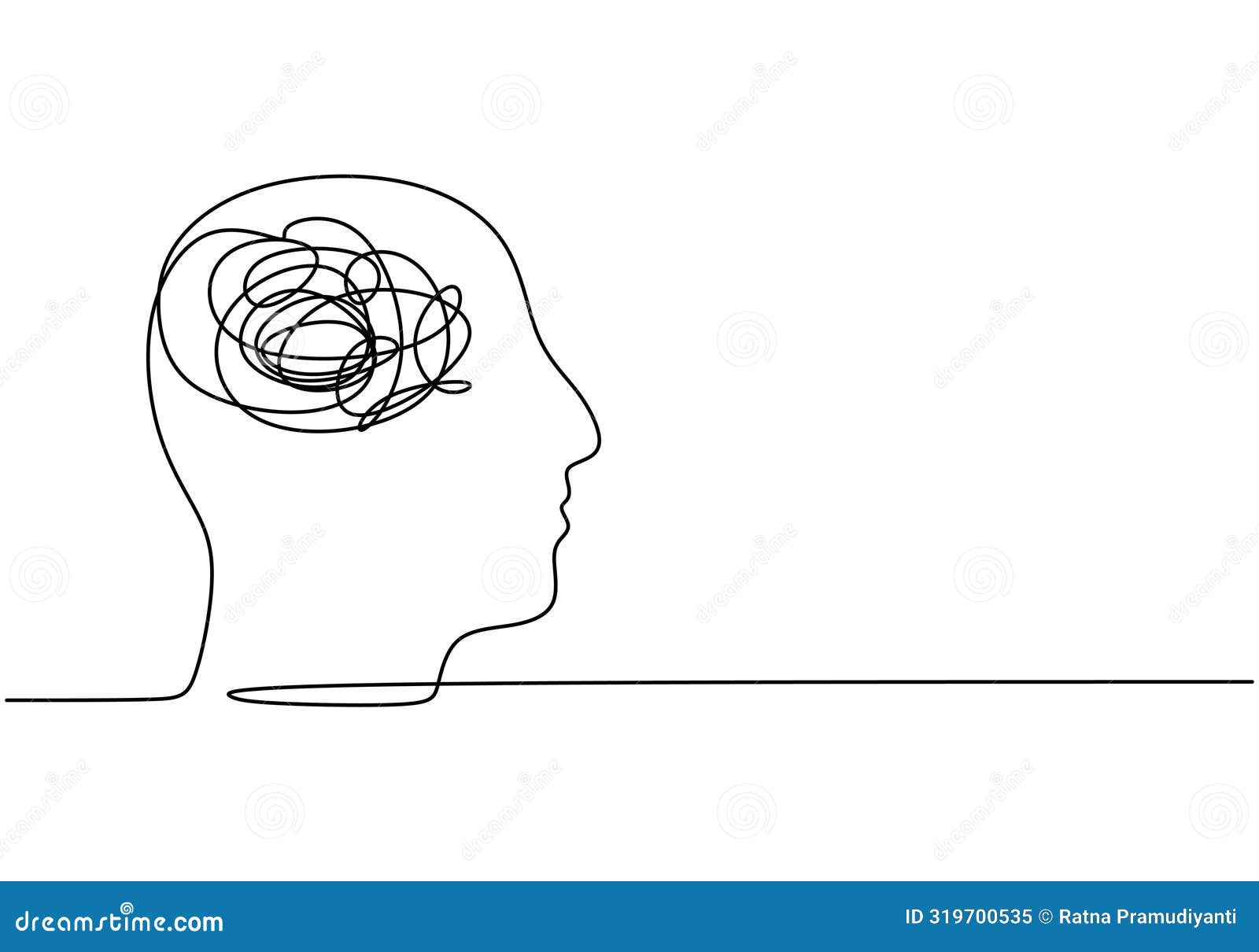Continuous Line Drawing Head with Mental Health Problem Stock Vector ...