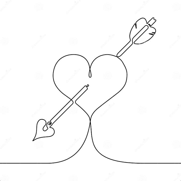 Continuous Line Drawing Heart Pierced By An Arrow Stock Vector