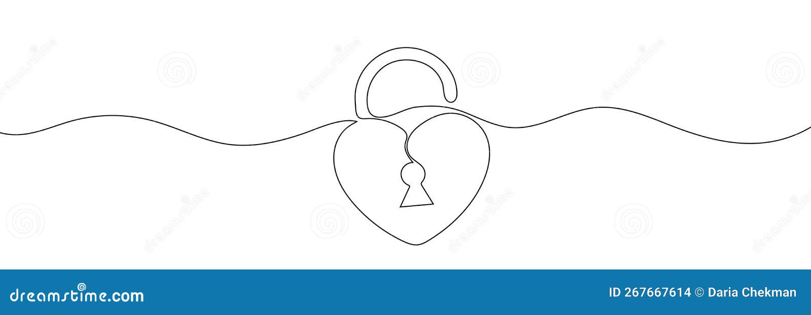 Continuous Line Drawing Heart Shaped Lock. Love Concept Stock Vector ...