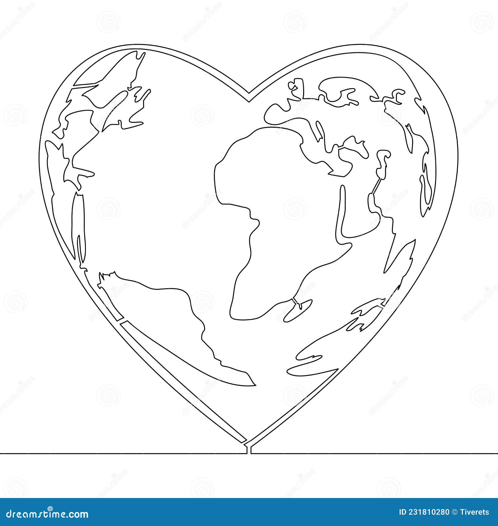 Continuous Line Drawing Heart and World Concept Stock Vector ...