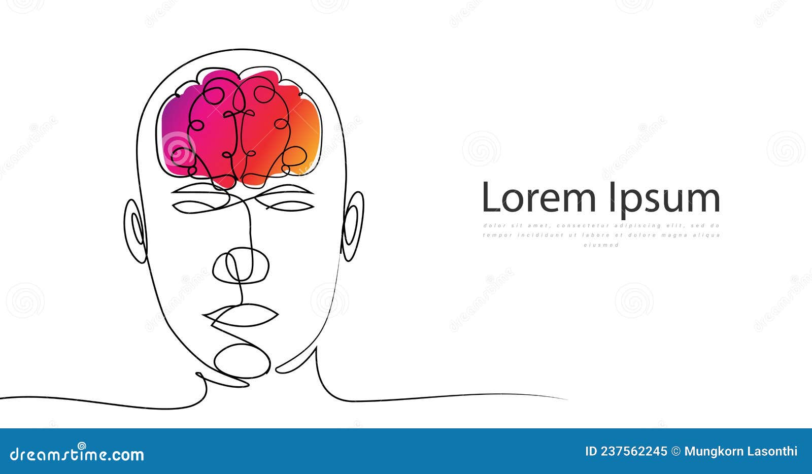 Continuous Line Drawing. Human Head with Brain Stock Vector ...